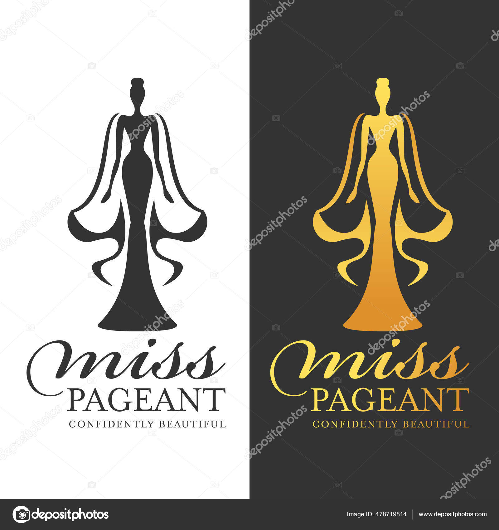 Miss Pageant Logo Sign Black Gold Woman Queen Cape Vector Stock Vector ...