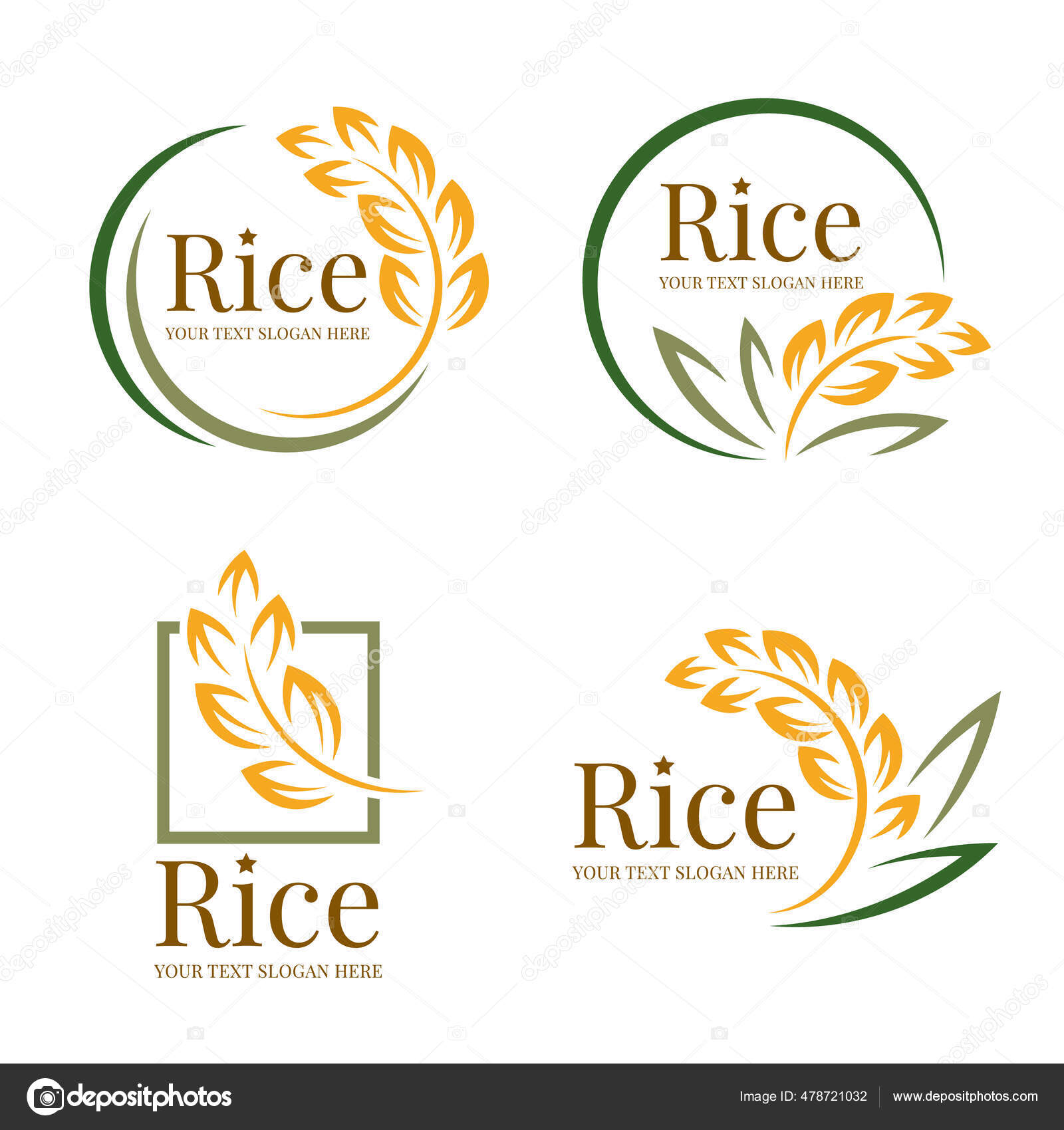 Rice Logo Organic Grain Wheat Yellow Green Paddy Rice Leaves Stock ...