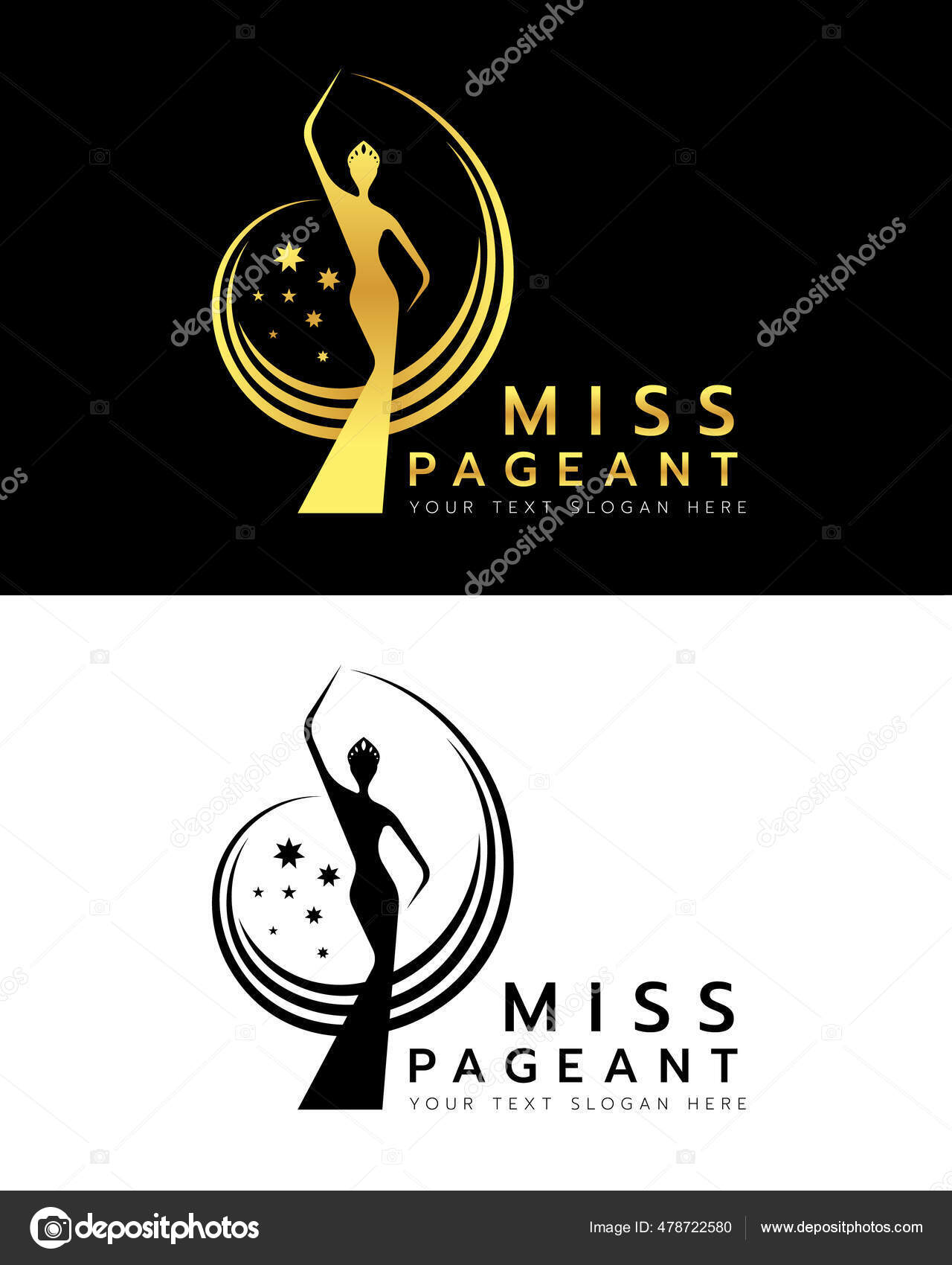 Miss Pageant Logo Gold Black Abstract Beauty Queen Wear Crown Stock ...
