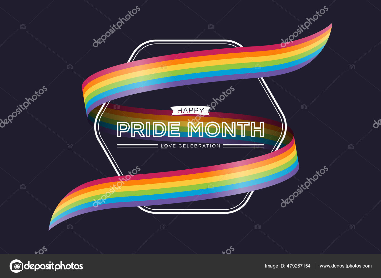 Happy Pride Month Text Rainbow Pride Ribbon Roll Wave Rounded Stock Vector by ©Beginos 479267154