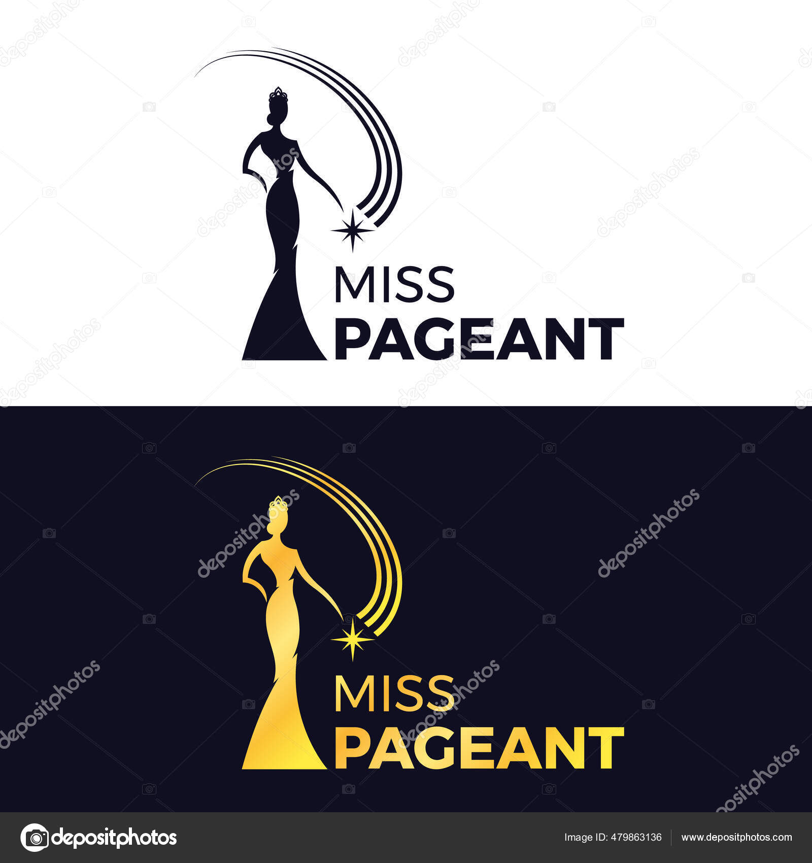 Miss Pageant Logo Black Gold Beauty Queen Pageant Wearing Crown Stock ...