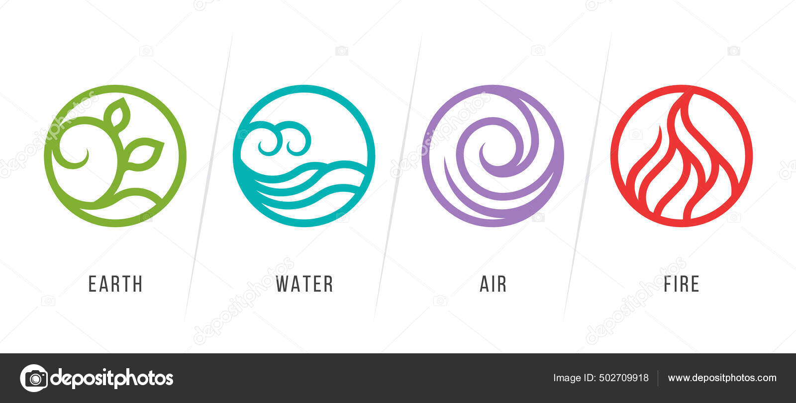 Elements Nature Symbols Earth Water Air Fire Symbols Circle Line Stock ...
