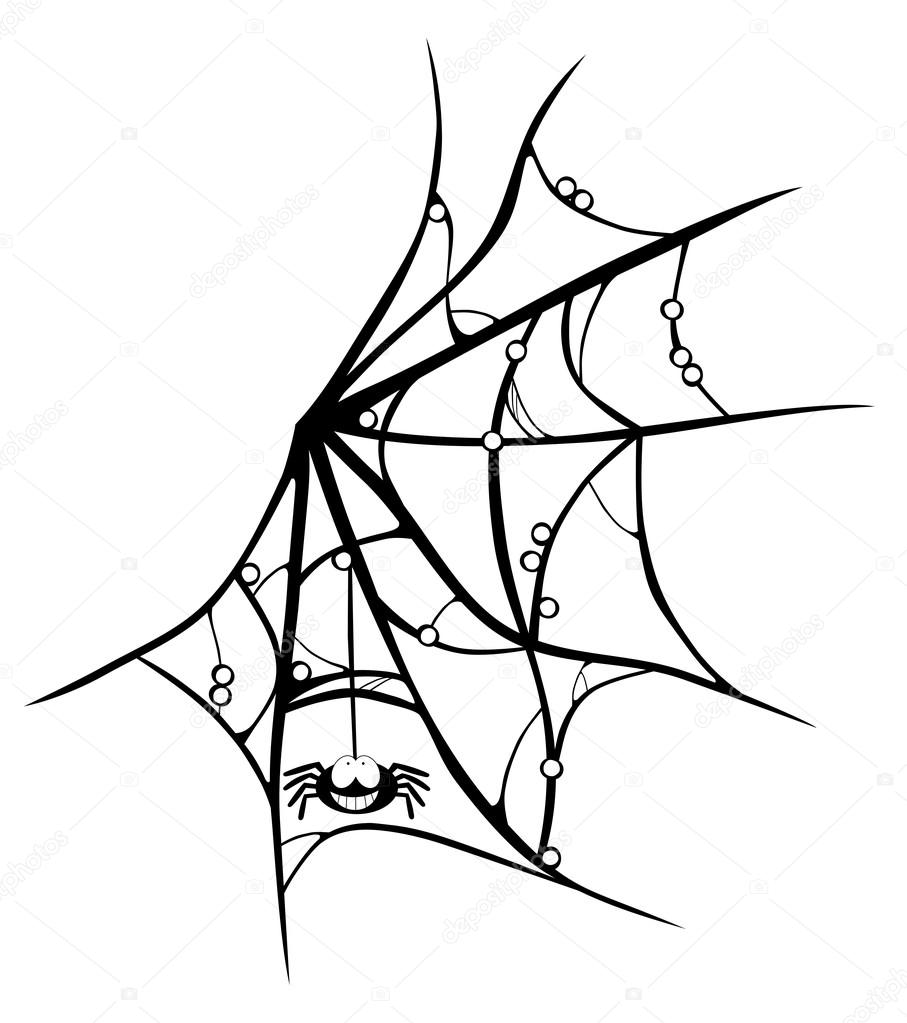Toile d'araignée de dessin animé avec araignée souriante isolée sur ... Toile d'araignée de dessin animé avec araignée souriante isolée sur ...