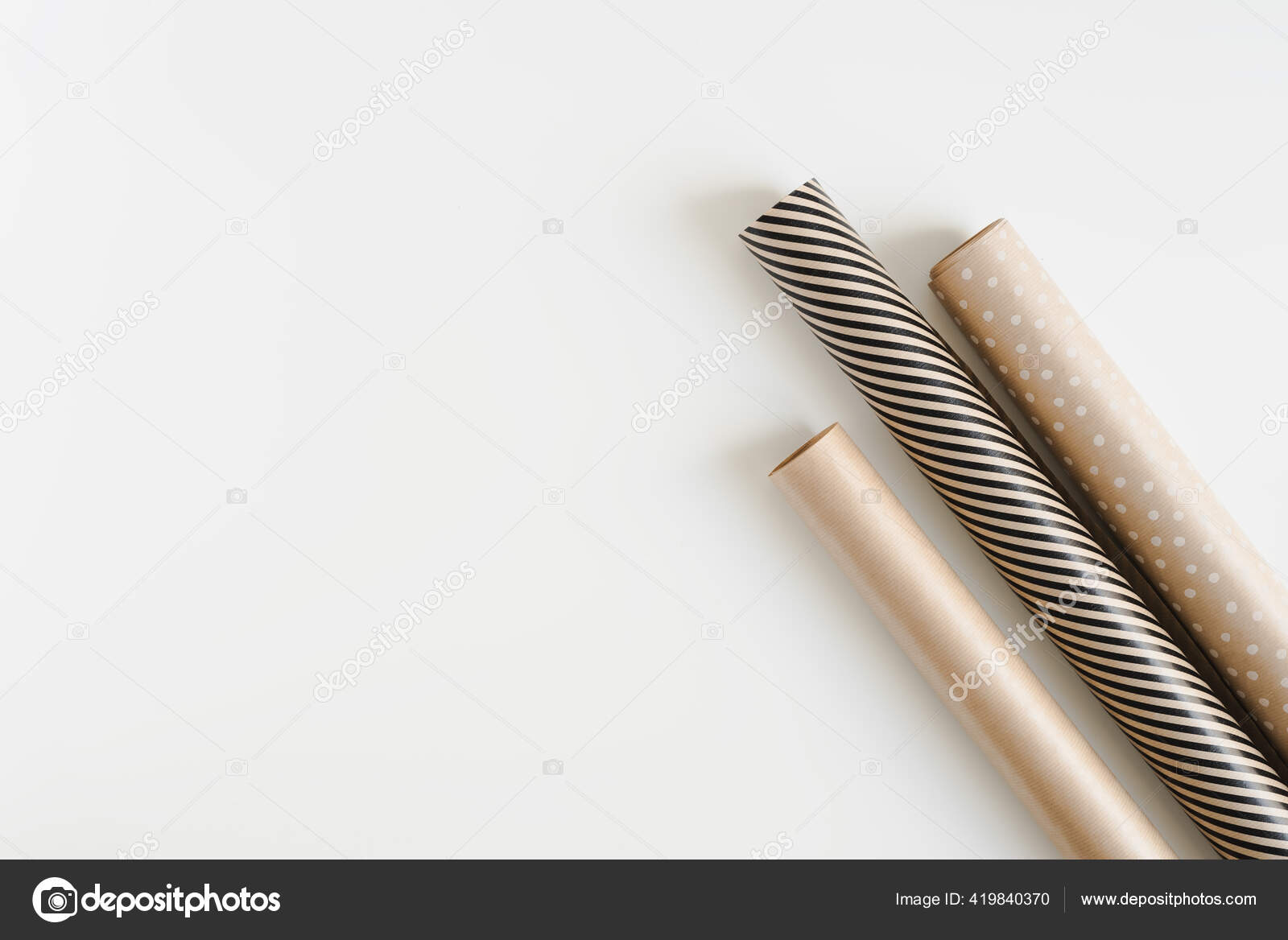 Three Gift Wrapping Paper Rolls White Background Top View Kraft Stock ...