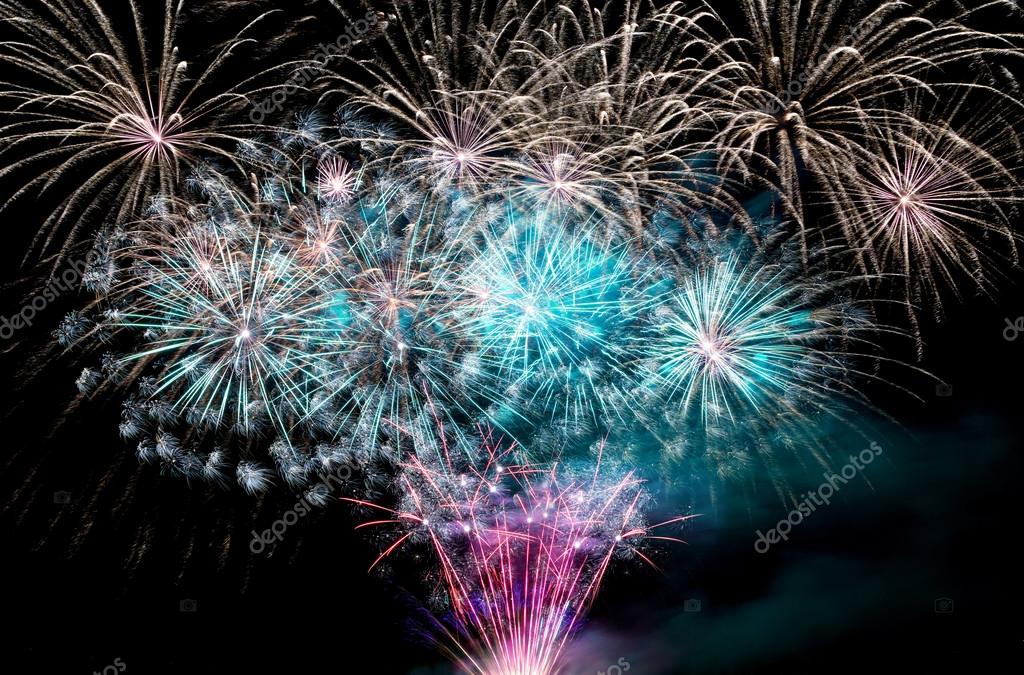 Colorful blue sparkling Fireworks — Stock Photo © HT-Pix #86773310