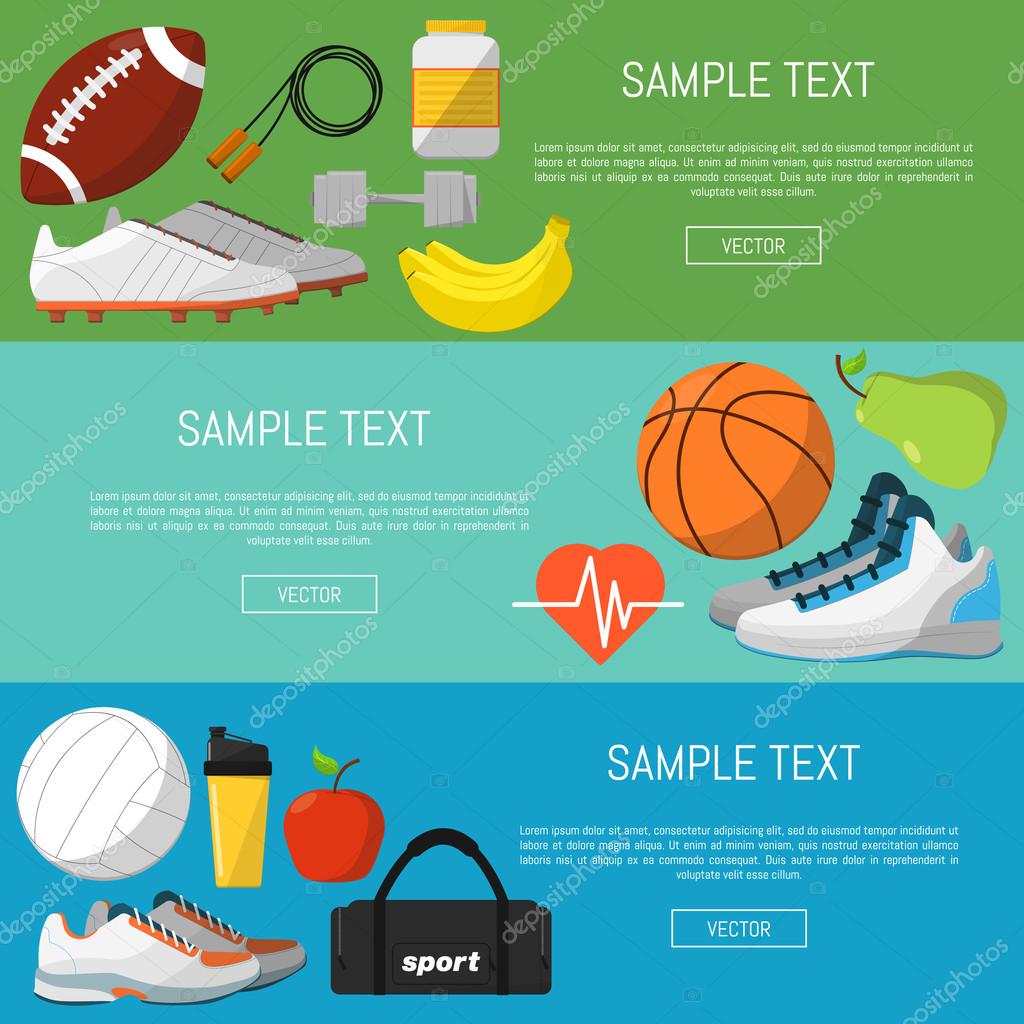 Fitness And A Healthy Lifestyle Banners Set Stock Vector Image By