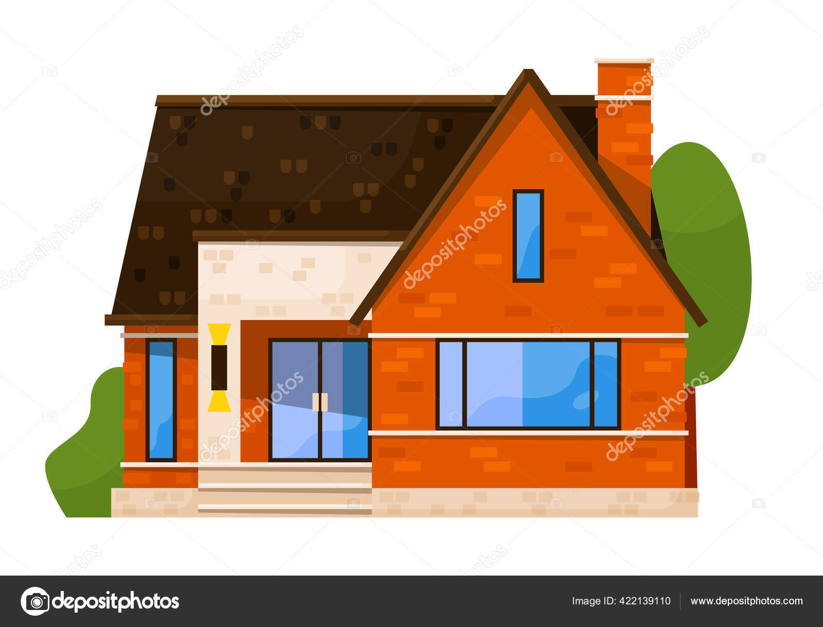 Downtown House Front Elevation Isolated White Background Stock Vector ...
