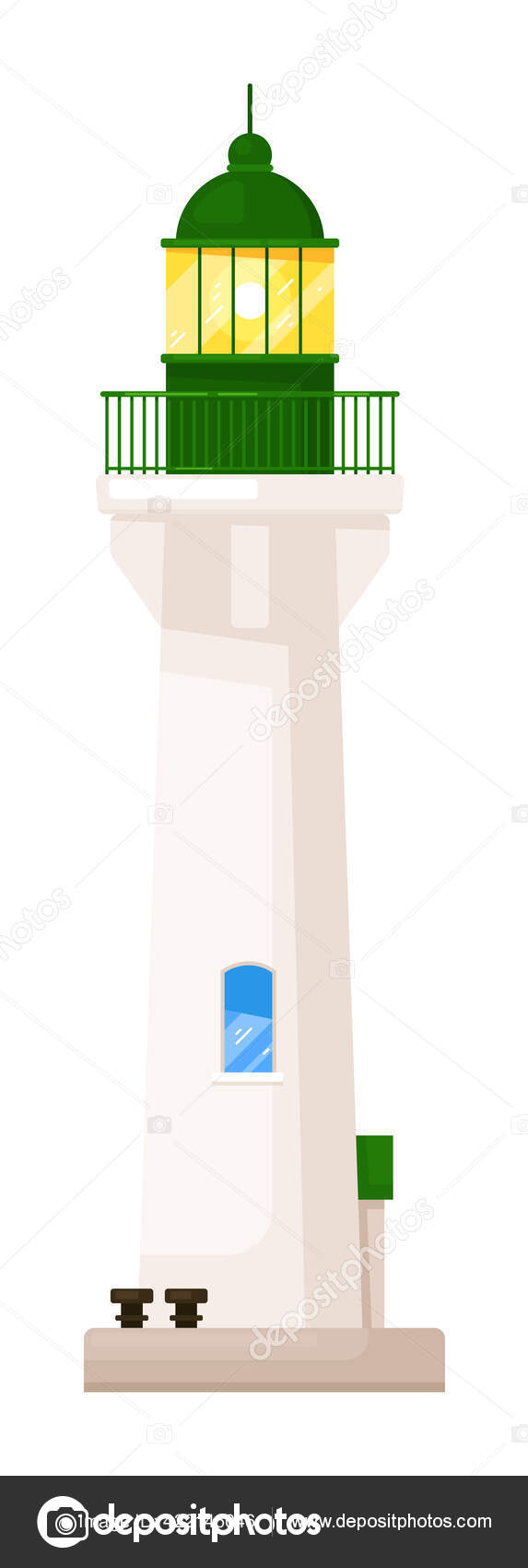 Cartoon Lighthouse Beaming Path Isolated White Background Stock Vector ...