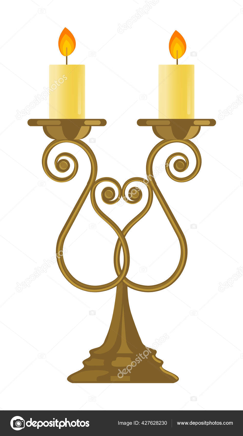 Vintage candlestick for two wax candle isolated on white Stock Vector ...