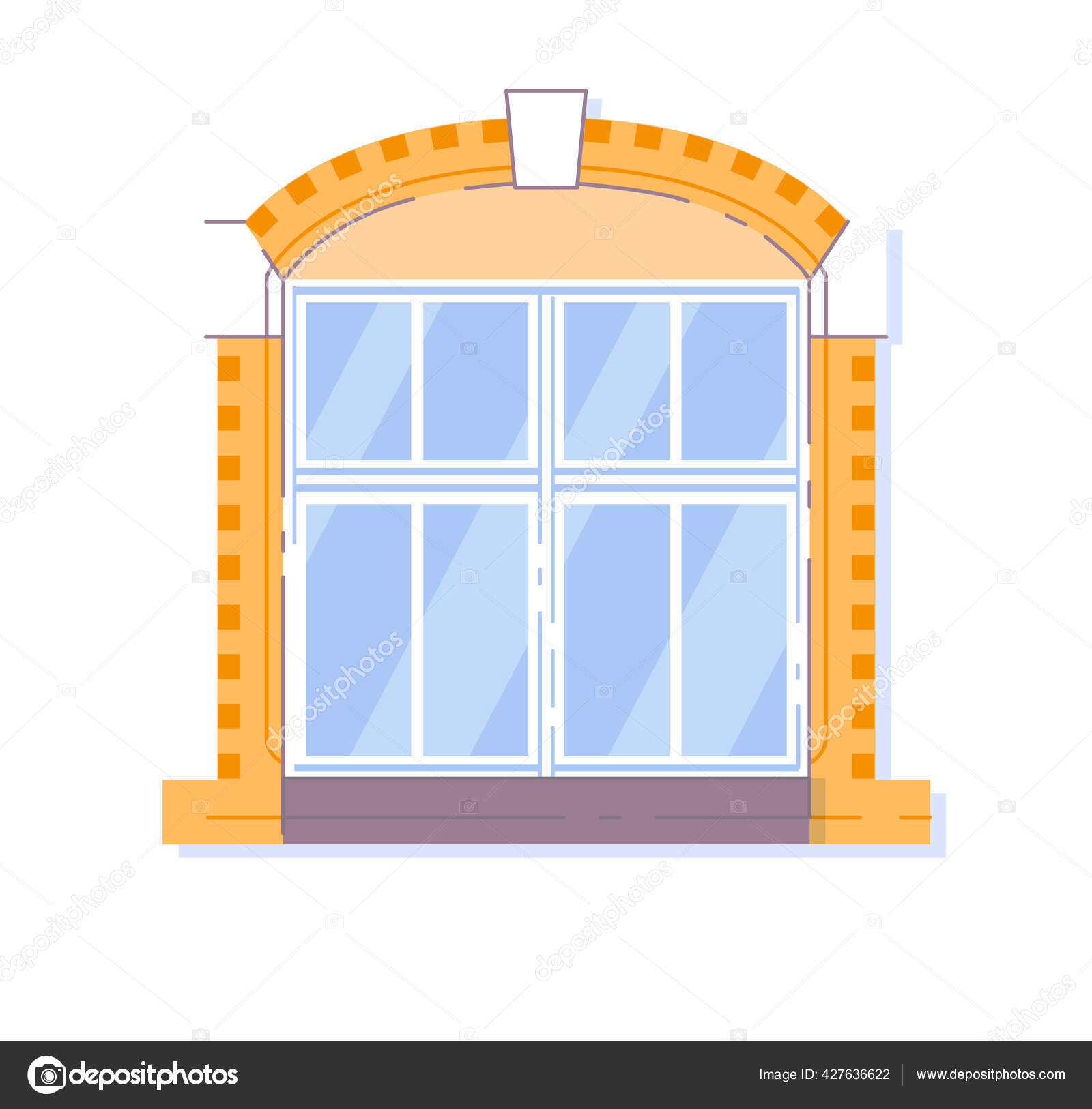Multi-section window with arched jamb isolated Stock Vector by ...