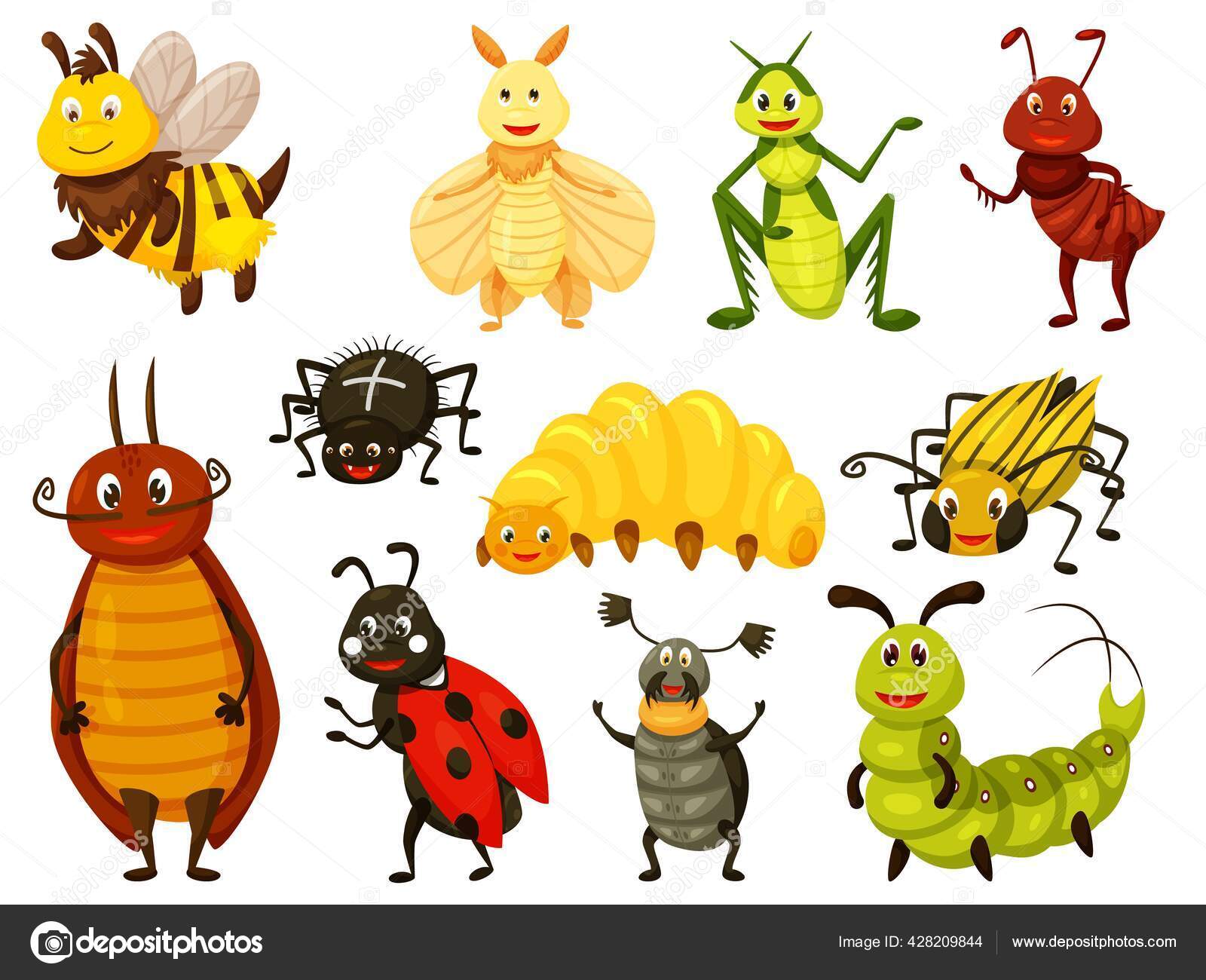 Cute cartoon bug icon set on white background Stock Vector by ...