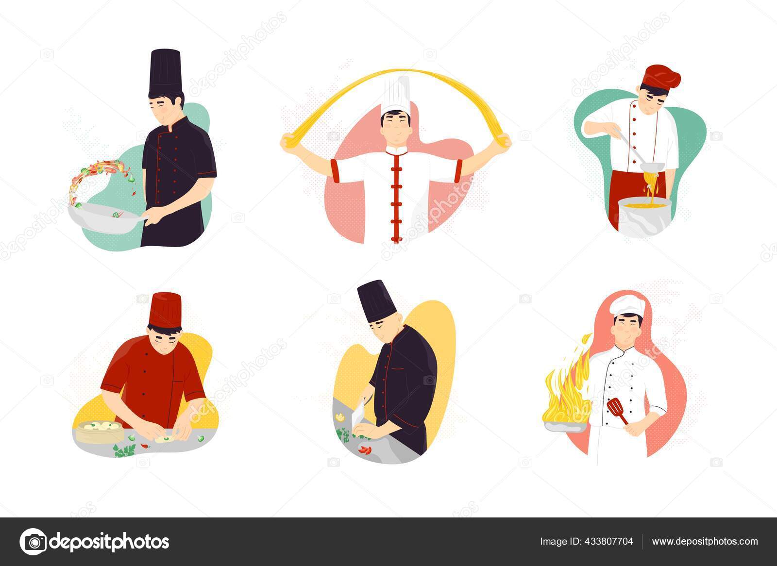 Smiling asian chef cooking traditional oriental food set Stock Vector ...