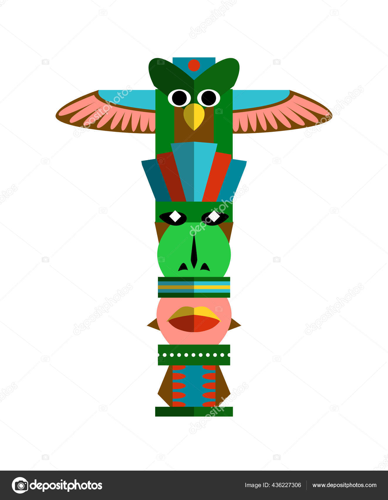 Tótem pagano con águila y cara de ídolo en blanco Vector de stock por ...