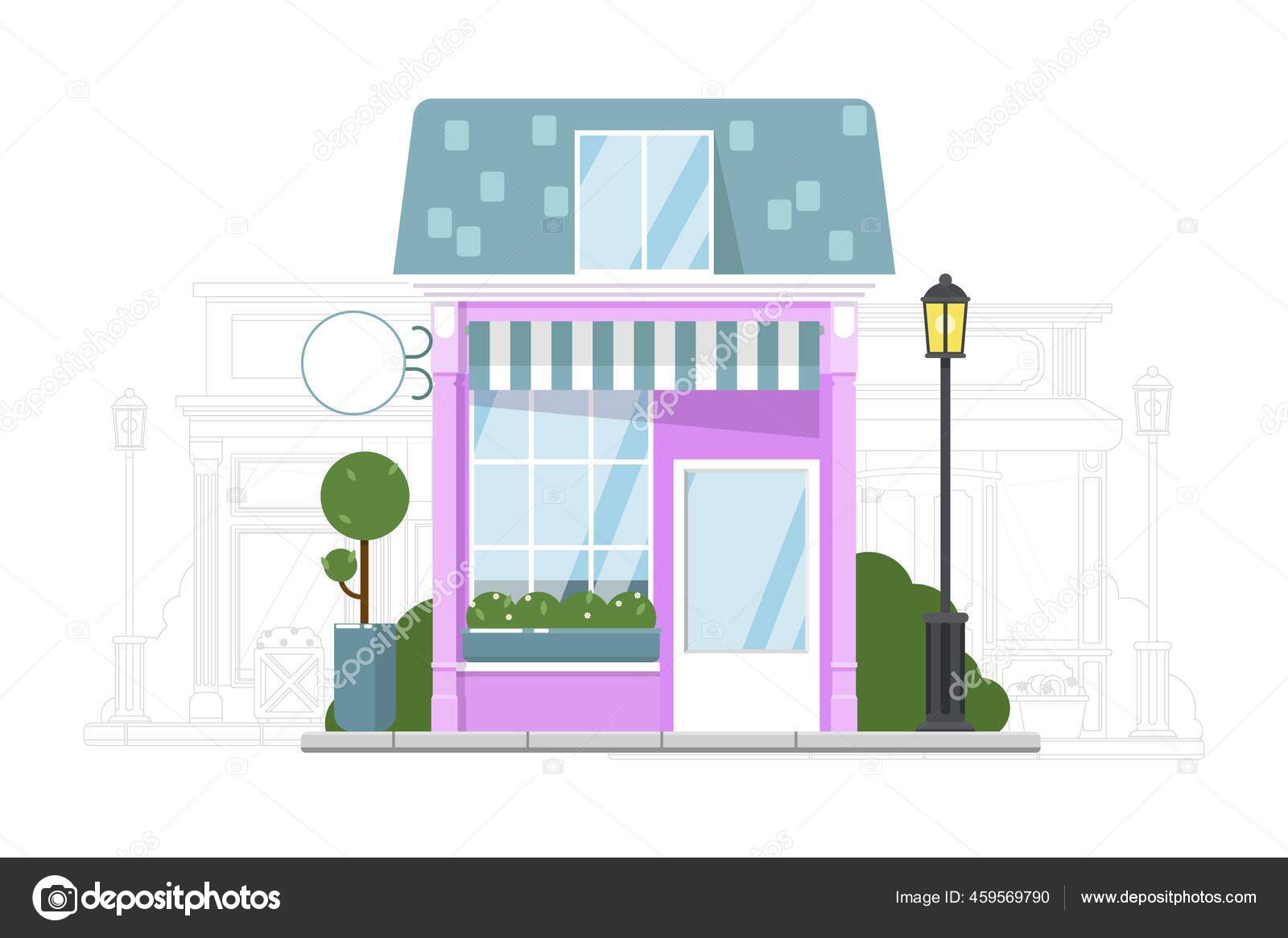Small local store building and adjacent street Stock Vector Image by ...