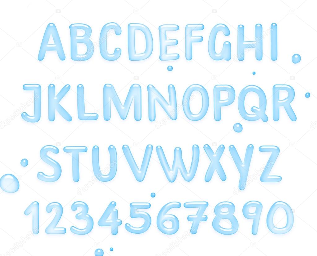 Water font. Latin alphabet made of water. Stock Photo by ©xamtiw 110383022