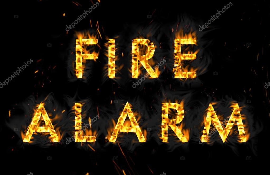 Fire alarm. The word in flames on black background — Stock Photo ...