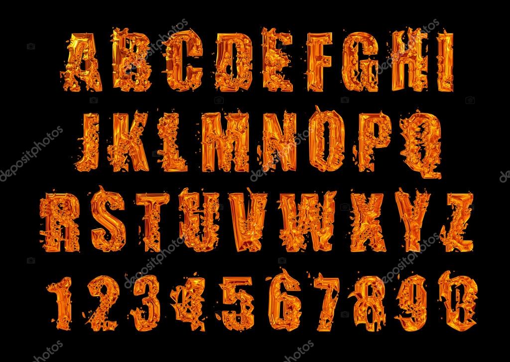 Fire font set. flame Alphabet. Stock Photo by ©xamtiw 86528846