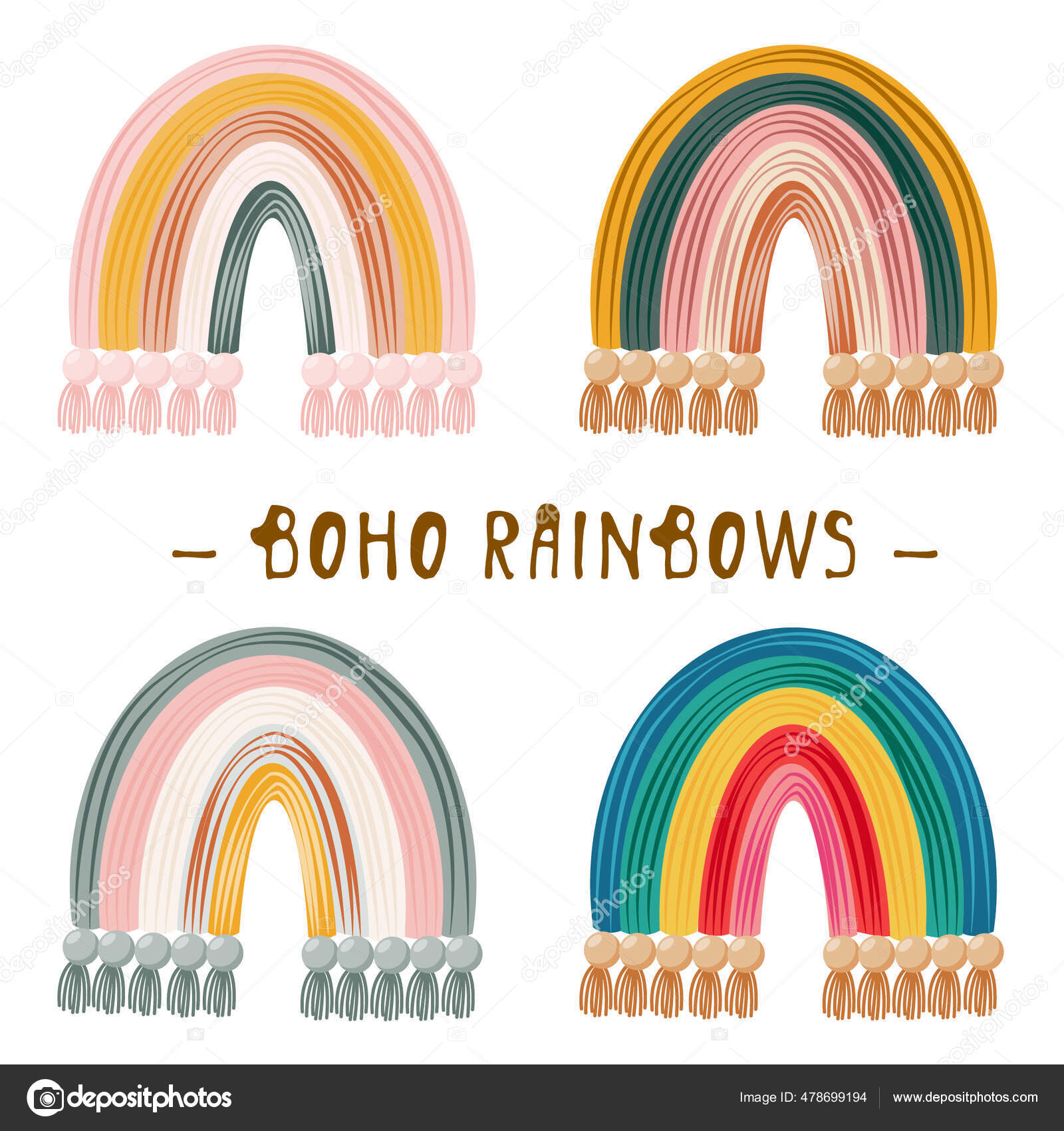 Vector Hand Drawn Boho Clipart Nursery Decoration Cute Rainbows Perfect ...