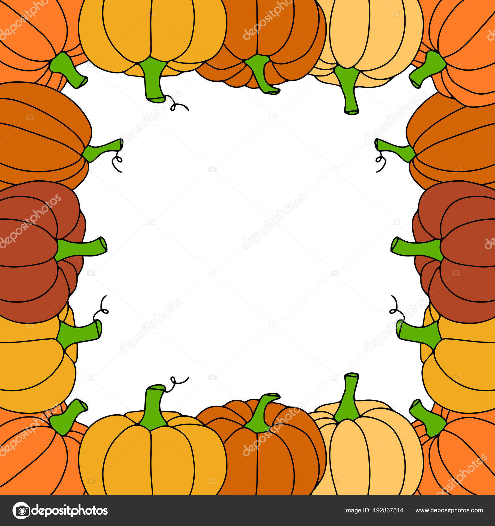 Autumn Frame Pumpkins Isolated Transparent Background Vector ...