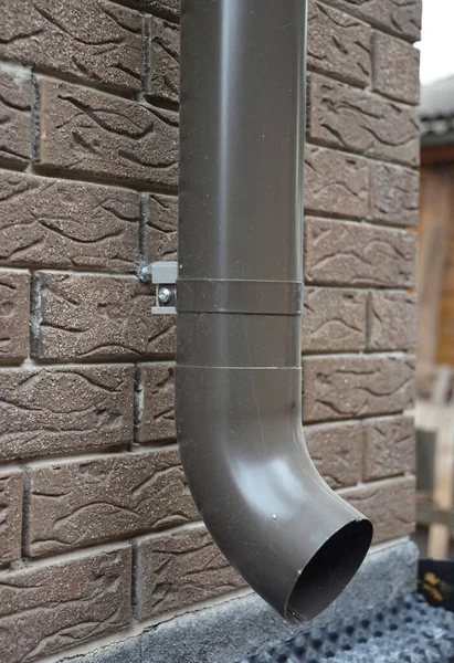 Metal Rain Gutter Downspout Pipe Anchor Bolt Holder House Brick — Stock ...