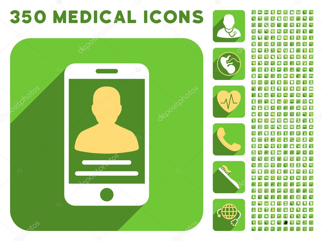 Patient Mobile Account Icon and Medical Longshadow Icon Set — Stock ...