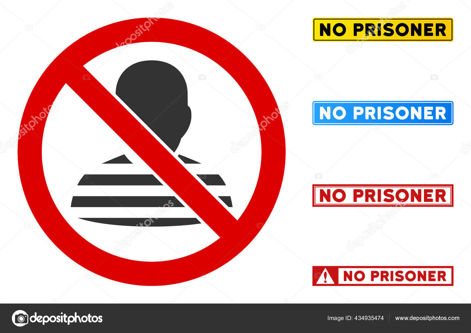 Flat Vector No Prisoner Sign with Words in Rectangular Frames Stock ...