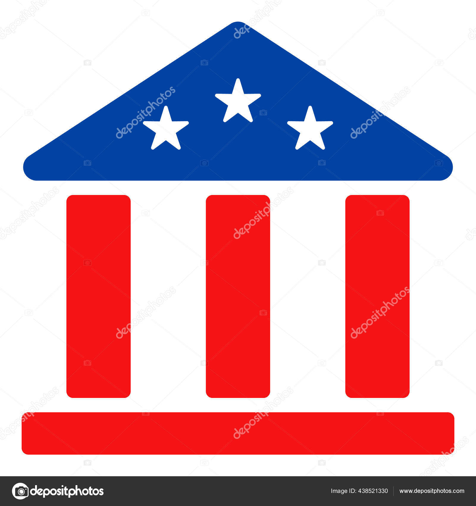 Flat Raster Bank Building Icon in American Democratic Colors with Stars ...