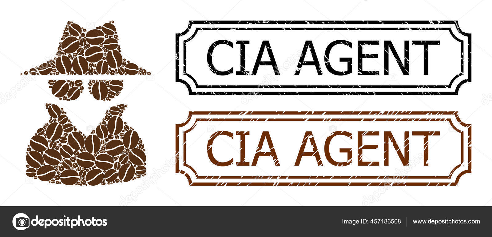 CIA Agent Distress Seal Stamps with Notches and Spy Mosaic of Coffee ...