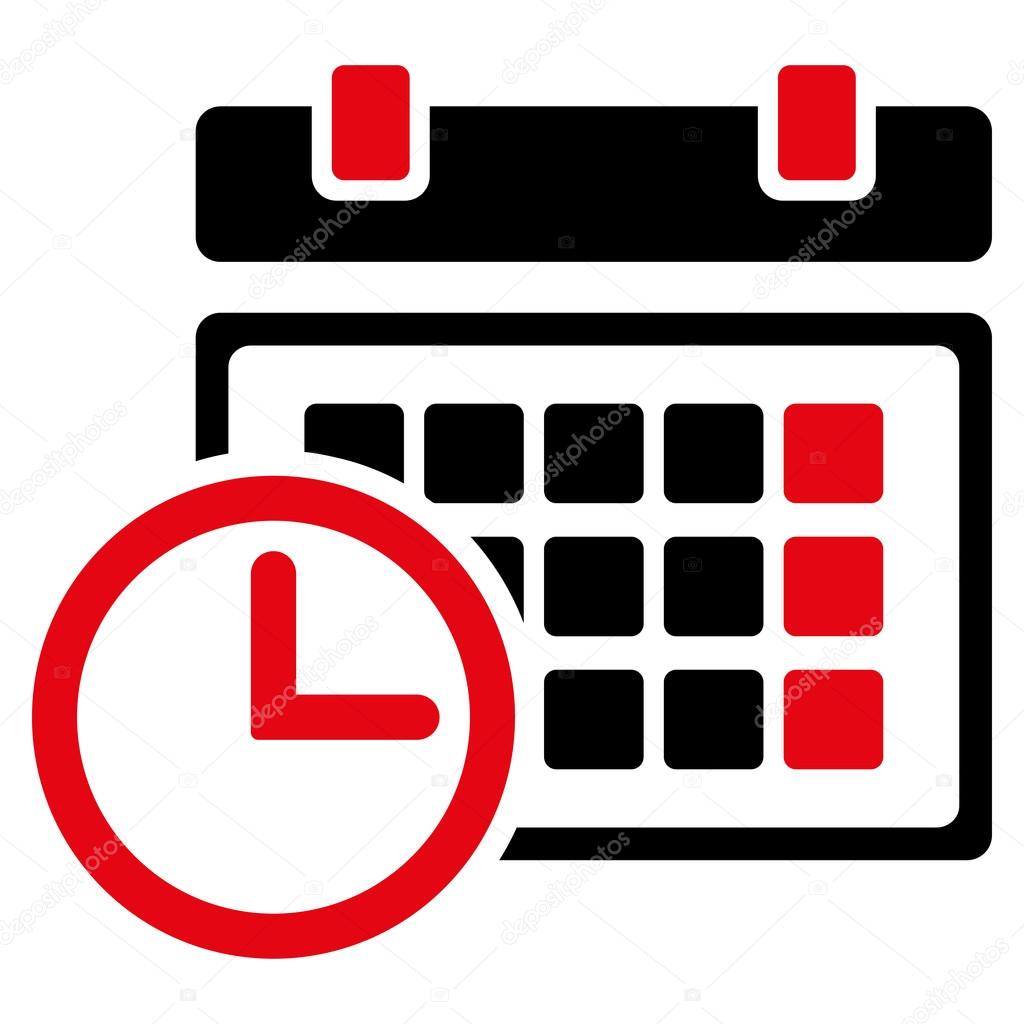 Icono vectorial fecha y hora. es un símbolo bicolor plano, colores rojo ...