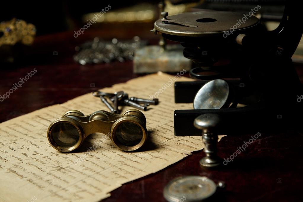 Old binoculars and microscope Stock Photo by ©zkophoto 100578464