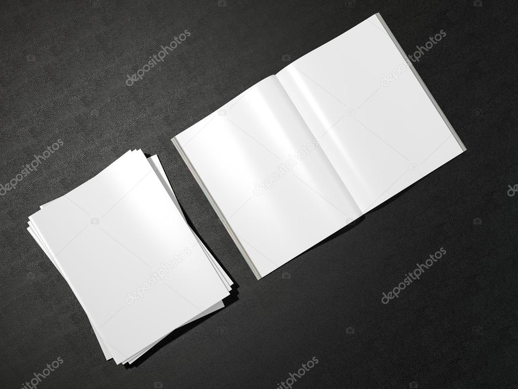 Open magazine double-page spread with blank pages Stock Photo by ...