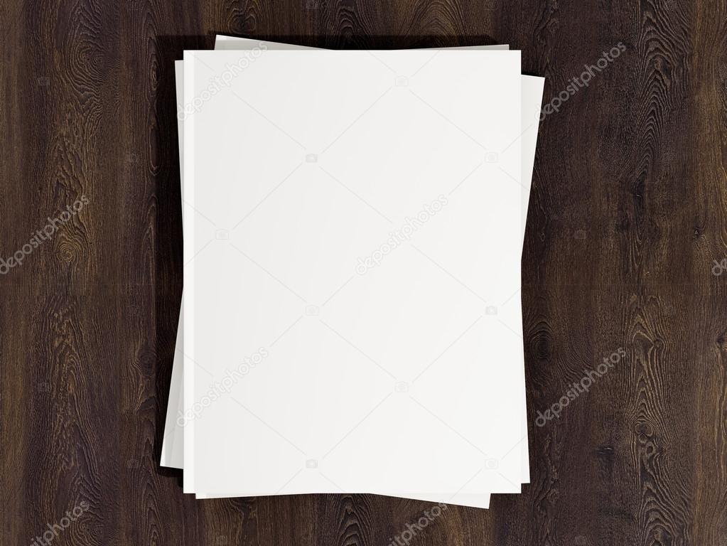 Magazine cover with blank white page mockup on vintage wooden substrate ...