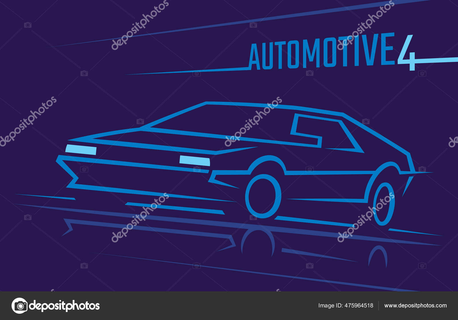 Automotive Minimalistic Blue Line Illustration Car Outline Dark ...