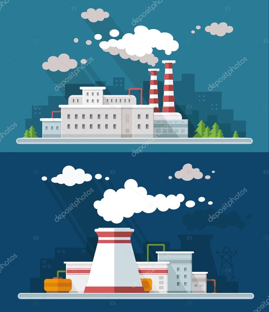 Conjunto de paisaje industrial. La central nuclear y la fábrica en 2024