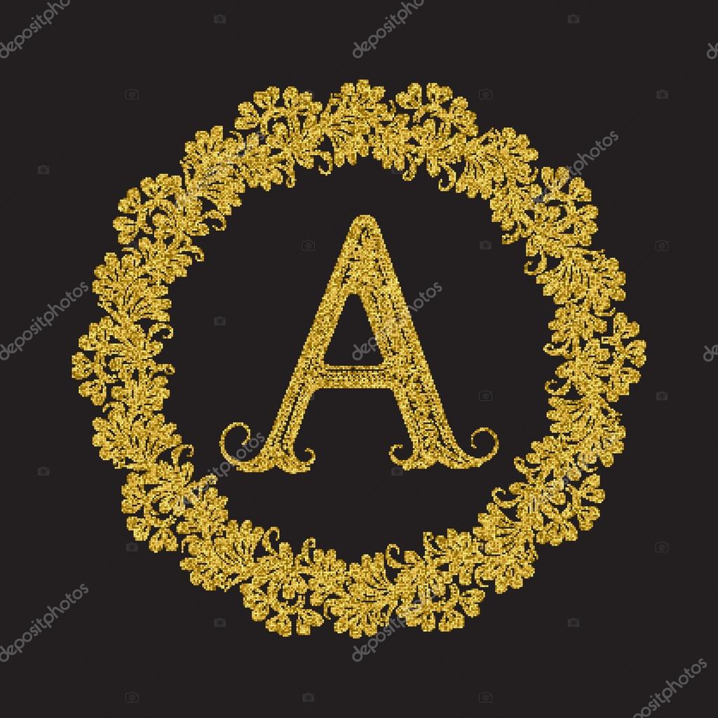 Golden glittering letter A monogram in vintage style ⬇ Vector Image by ...