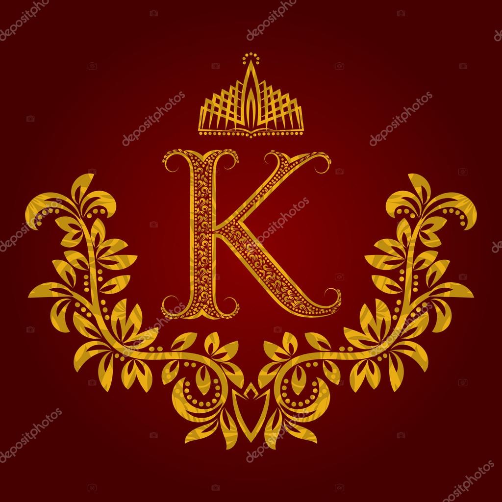 Patterned golden letter K monogram in vintage style Stock Vector Image ...