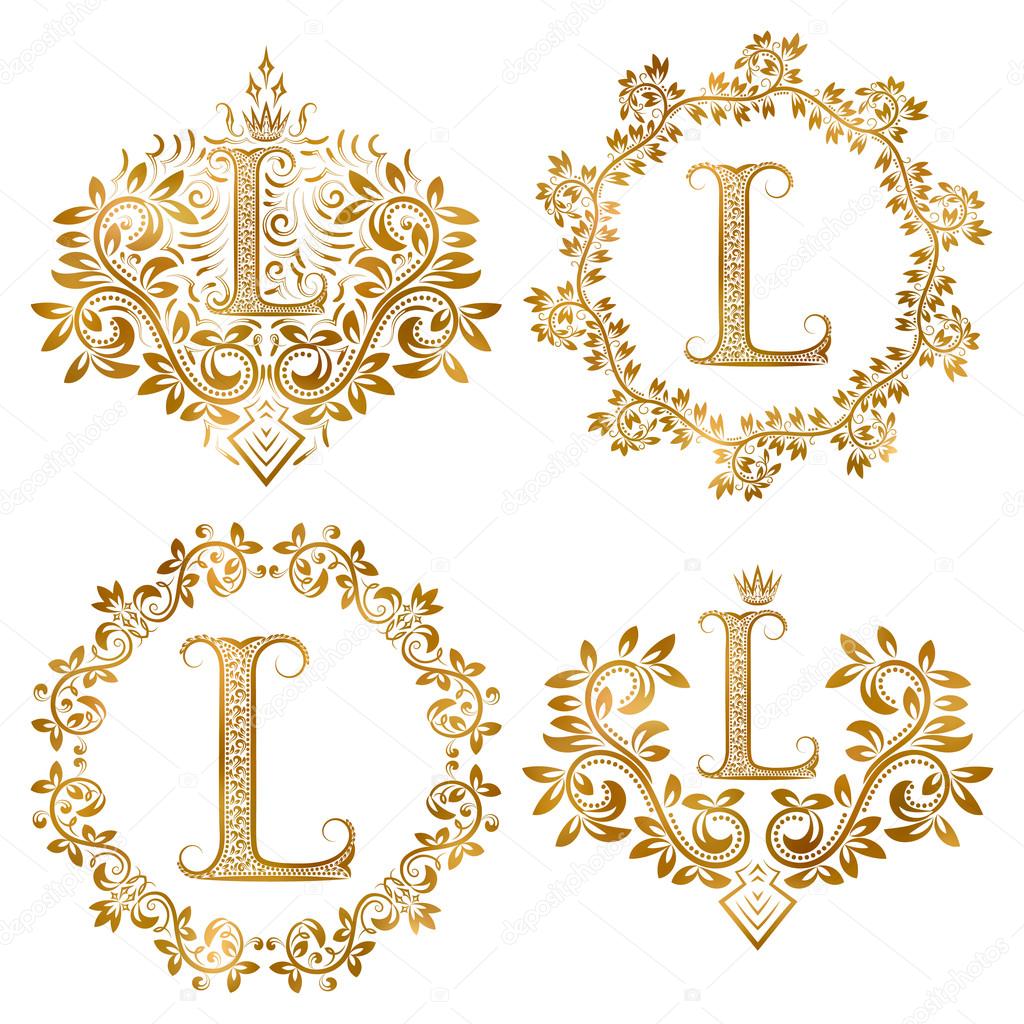 Carta Dourada L Conjunto De Monogramas Vintage — Vetor De Stock