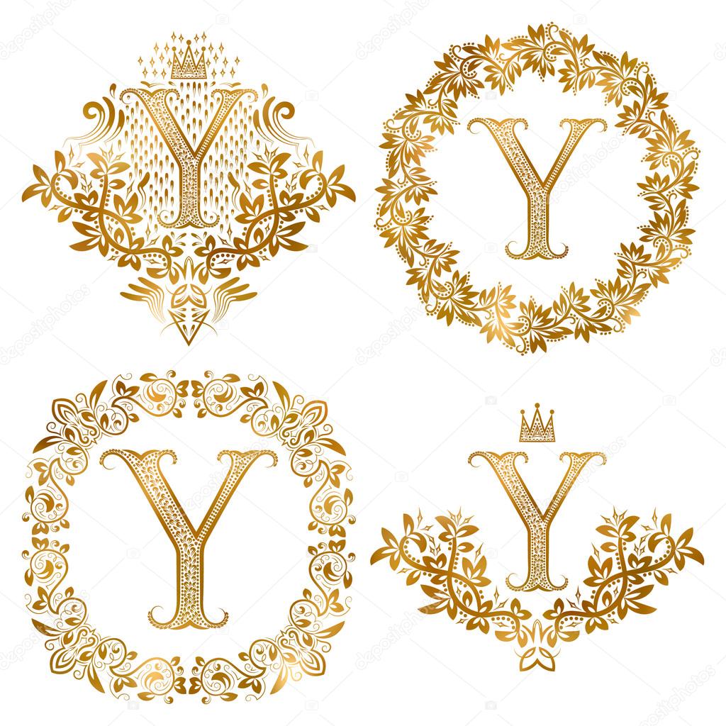 Conjunto De Monogramas Vintage De Letra Y Dorada Vector Gráfico