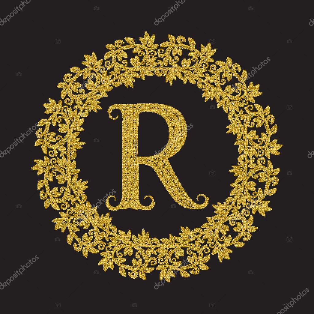 Golden glittering letter R monogram in vintage style Stock Vector by ...