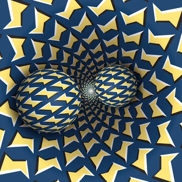 Optical motion illusion illustration. Two spheres are rotating around ...
