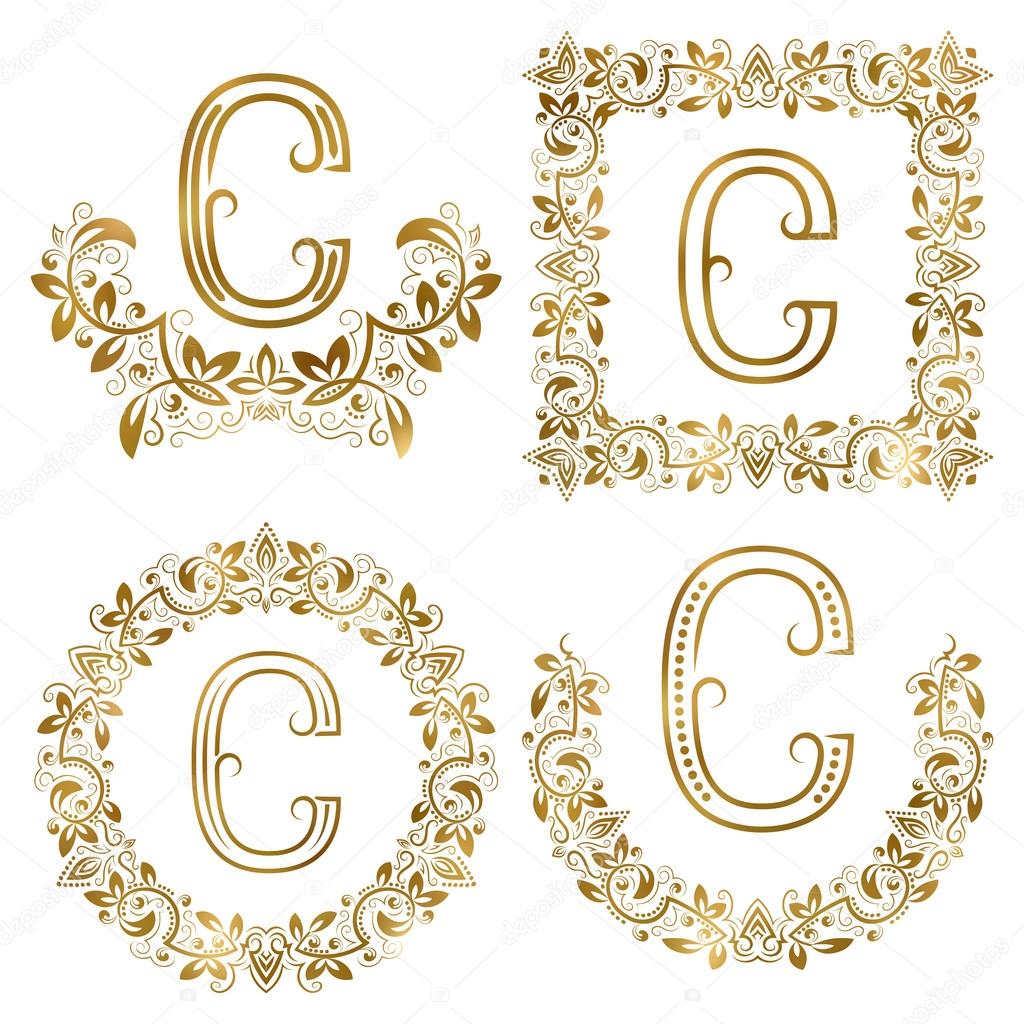 Conjunto De Monogramas Ornamentales De Letra C Dorada 2023