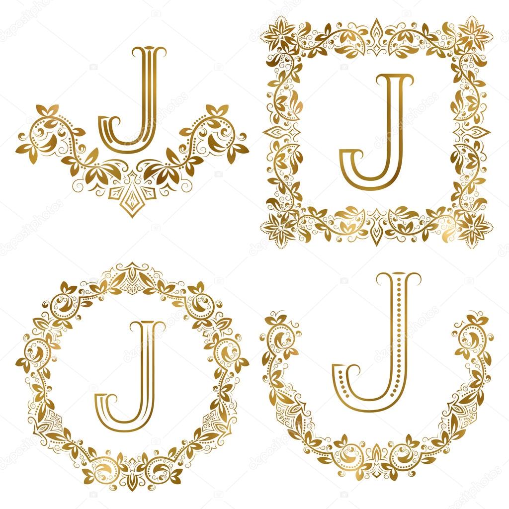 Conjunto de monogramas ornamentales letra J dorada . Vector de stock ...