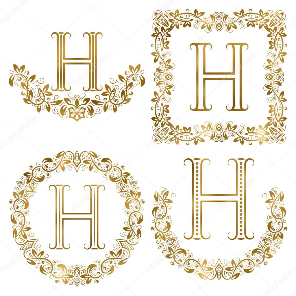 Conjunto Vintage De Diseño De Monografías De Oro — Vector De Stock