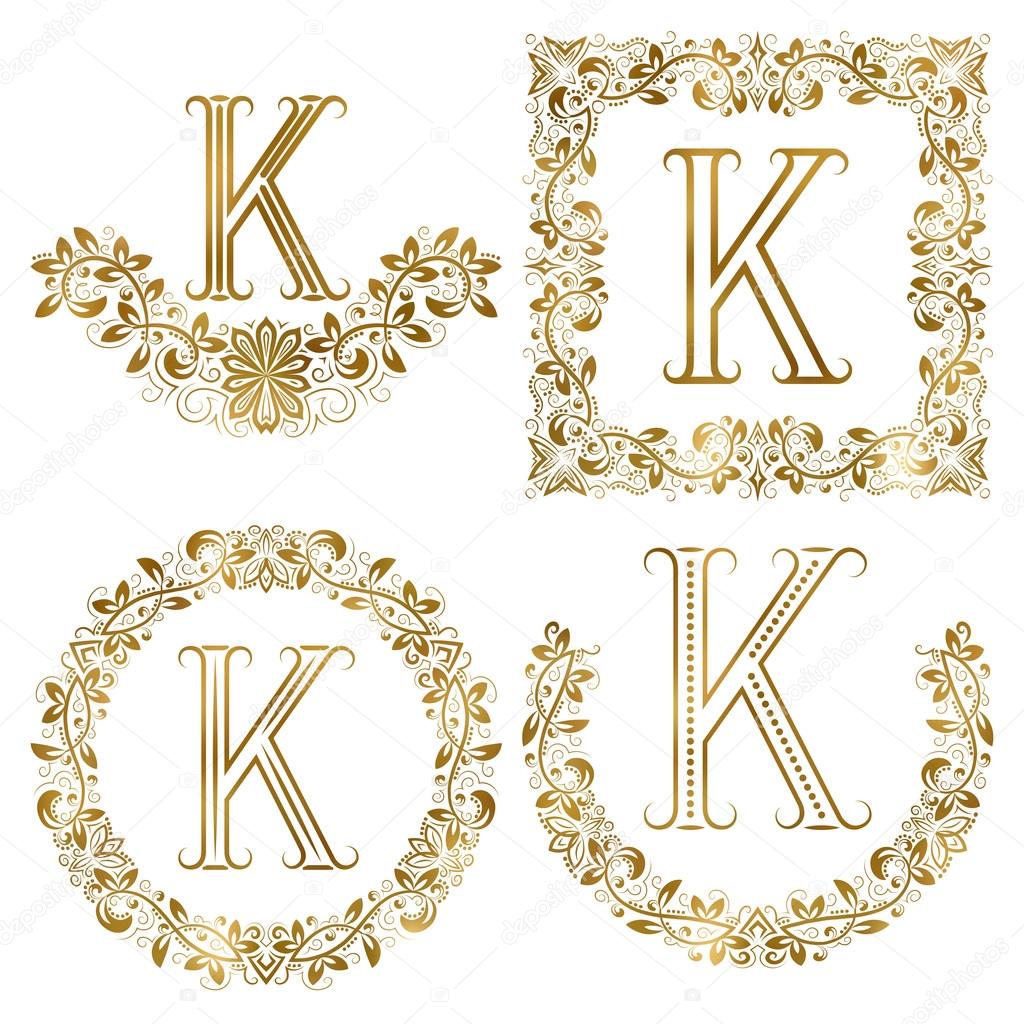Conjunto De Monogramas Ornamentales Letra K Dorada Stock Vector By