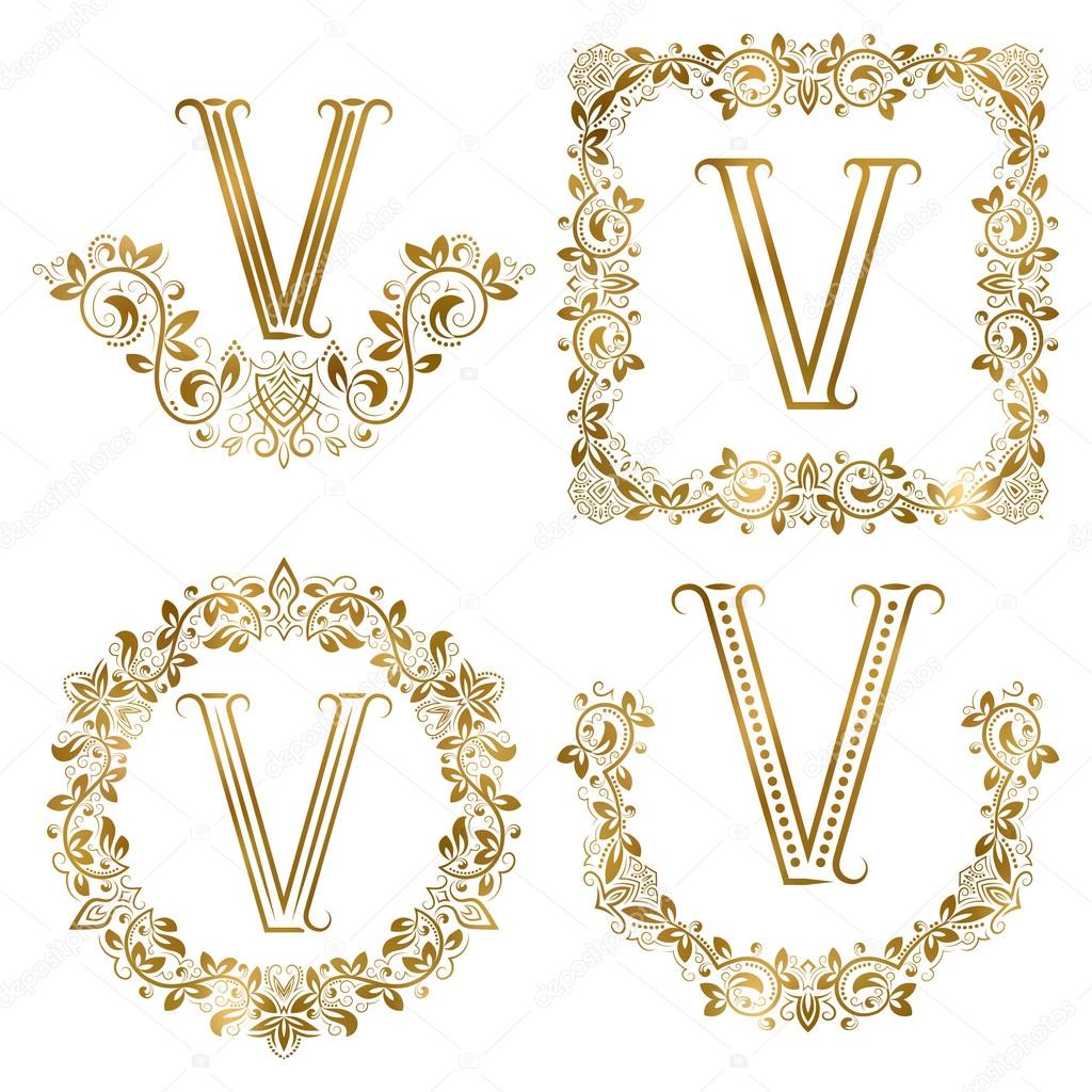 Golden V letter ornamental monograms set. — Stock Vector ...