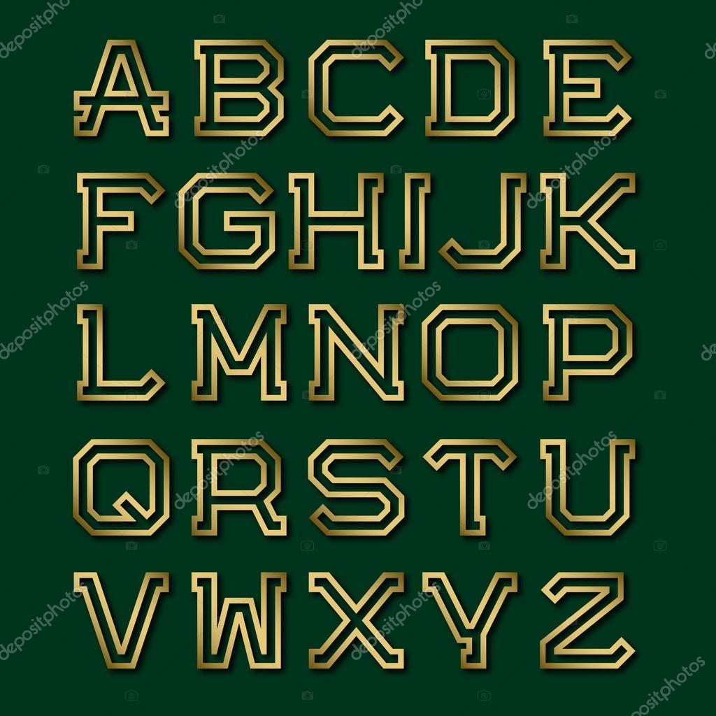 Golden hollow angular letters with shadow. Fashion retro font. Stock ...