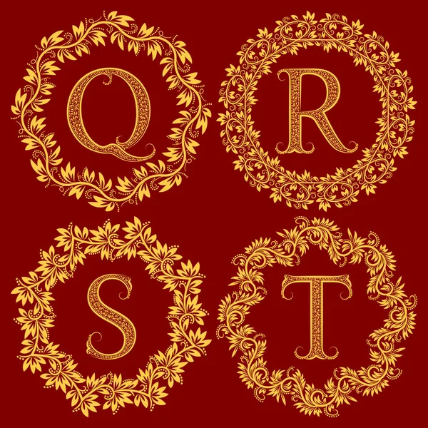 Vintage monogram kit. Golden letters and floral round frames for ...