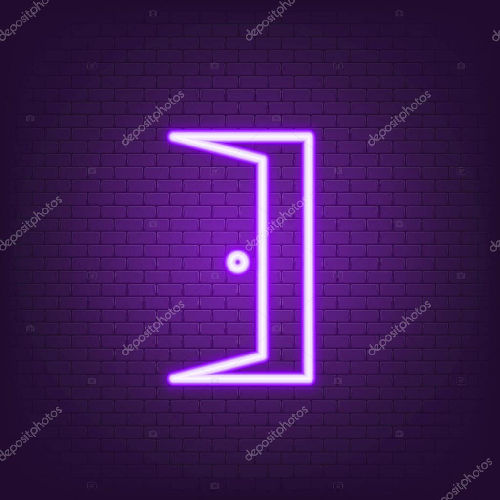 Icono de puerta abierta neón. Salga. Icono de marco de puerta. Símbolo ...
