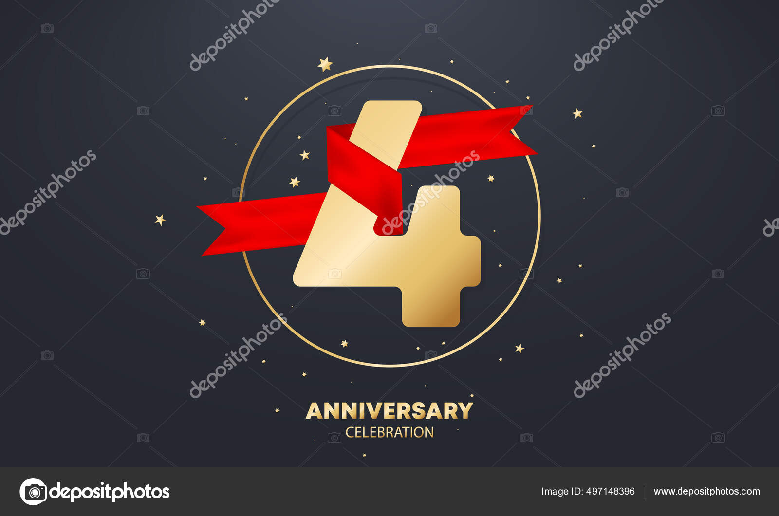 Year Anniversary Banner Red Ribbon White Forth Years Celebration Poster ...