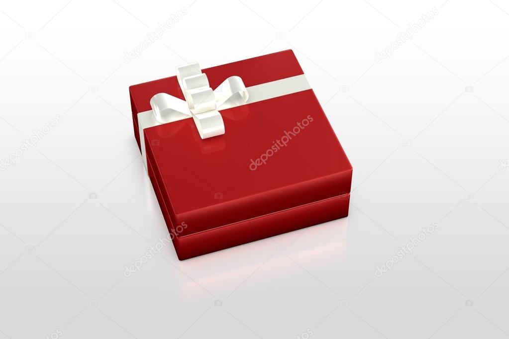 Red gift box with white ribbon — Stock Photo © Alexx60 #90365794